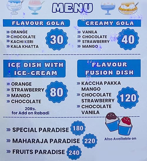 Menu of Polar Paradise, Odhav, Ahmedabad