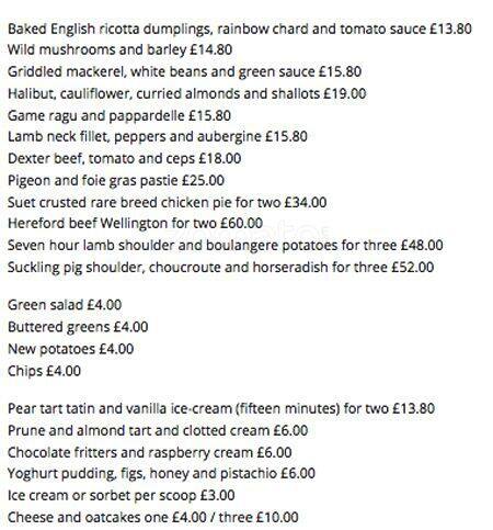 Menu at Great Queen Street restaurant, London