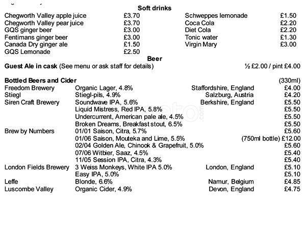 Menu at Great Queen Street restaurant, London