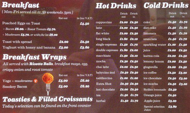 Menu at Arancini Brothers Dalston restaurant, London, 592 Kingsland Rd