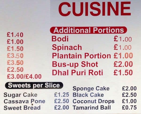 Menu at Roti Island restaurant, London, 209 Portland Rd