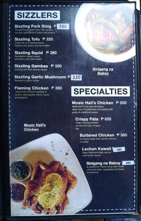 Menu at The Music Hall pub & bar, Pasig