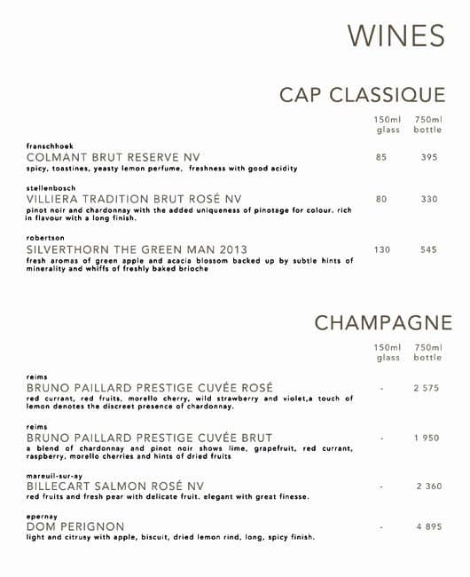 Speisekarte von Bascule Bar, Kapstadt