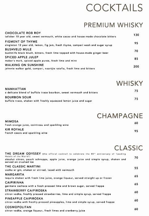Speisekarte von Bascule Bar, Kapstadt