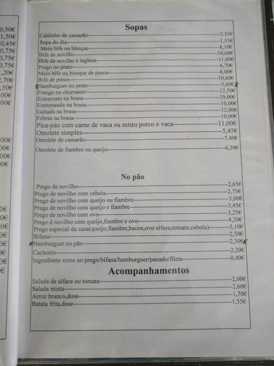 Menu em Arco Íris restaurante, Rio de Mouro