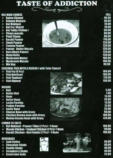 Menu at Taste Of Addiction, Chandigarh