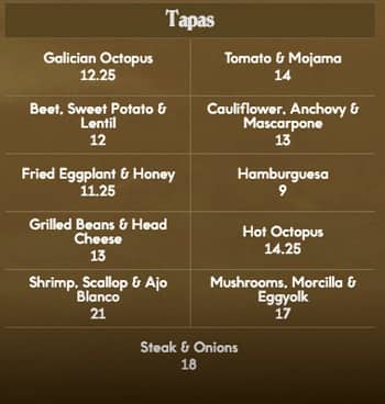 Menu at Bar Raval, Toronto