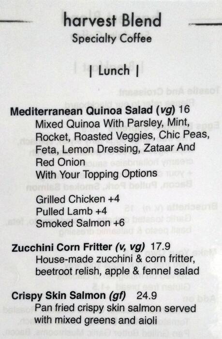 Menu at Harvest Blend restaurant, Camberwell