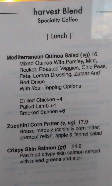 Menu at Harvest Blend restaurant, Camberwell