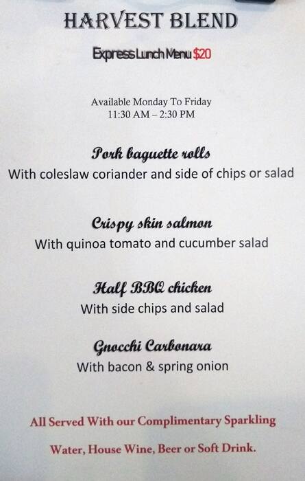 Menu at Harvest Blend restaurant, Camberwell
