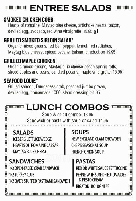 Menu at Stanley and Seafort's restaurant, Tacoma