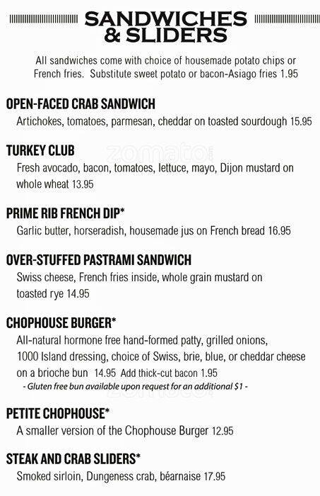 Menu at Stanley and Seafort's restaurant, Tacoma