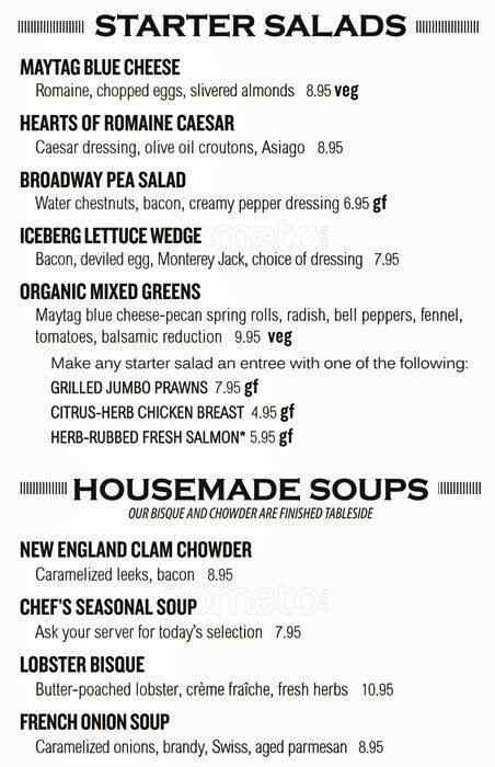 Menu at Stanley and Seafort's restaurant, Tacoma