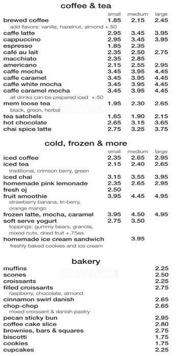 Menu at Sorelle Bakery & Cafe, Boston, 282 Congress St