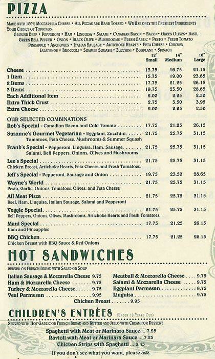 Menu at Gay Nineties Pizza Co pizzeria, Pleasanton