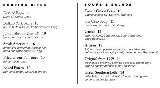 Menu at AG, Modern Bar and Steakhouse, Atlanta, 181 Peachtree Rd NE