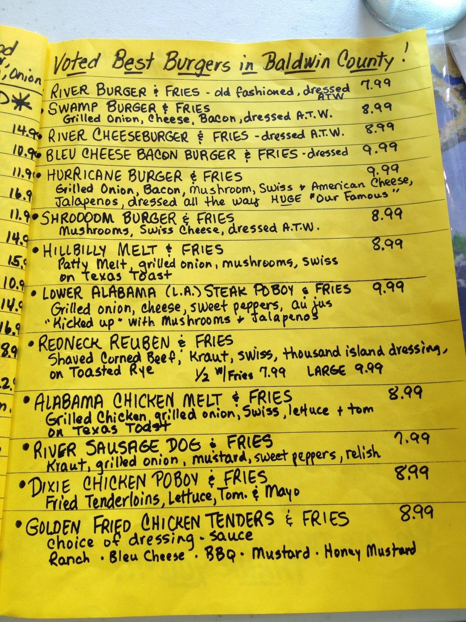 Menu at Fish River Grill restaurant, Foley