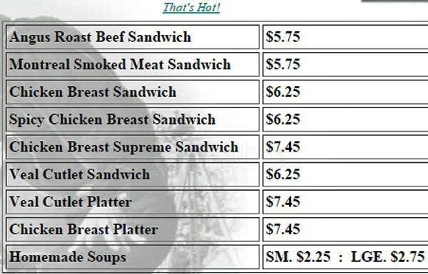 Menu at Skymark Deli restaurant, Mississauga, Skymark Ave Unit 110