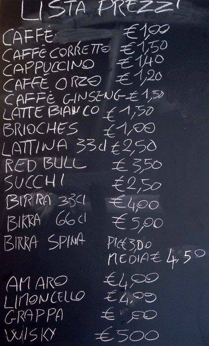 Menu at bArT, Milan, Viale Monte Grappa