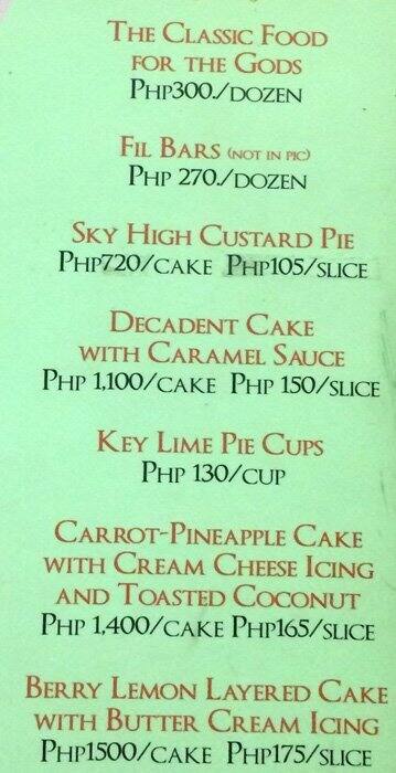 Menu at The Cakery, Mandaluyong