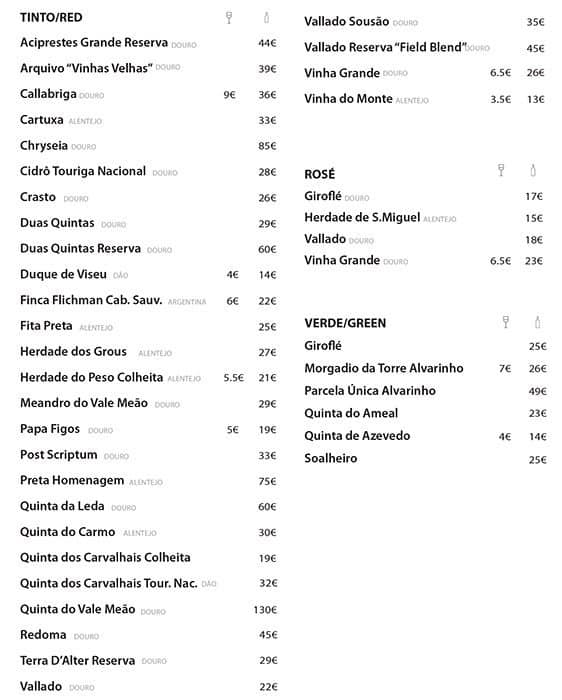 Menu at Mistu restaurant, Porto