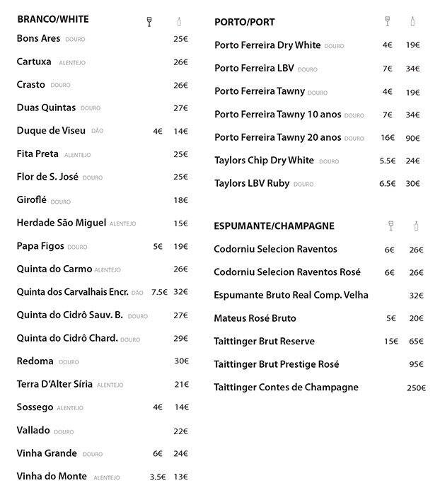 Menu at Mistu restaurant, Porto