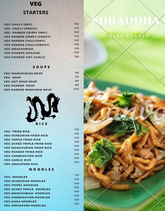 Menu of Shraddha Chinese Corner, Sakinaka, Mumbai