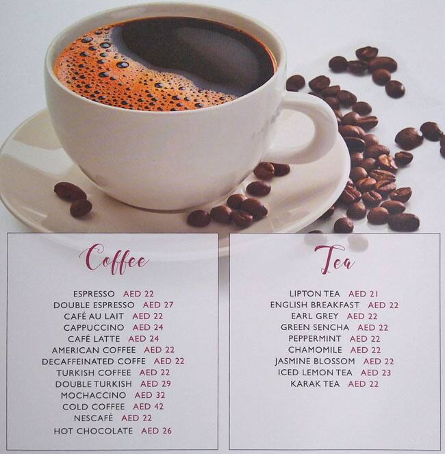 Menu at Square Cafe, Dubai