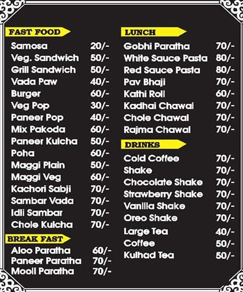 Menu of Star Cafe, NIT, Faridabad