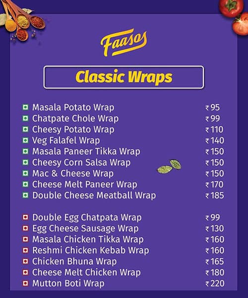 Menu of Faasos - Wraps, Rolls & Shawarma, Sadar, Nagpur