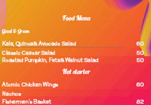 Menu at Glow - Poolside Sports Bar, Abu Dhabi