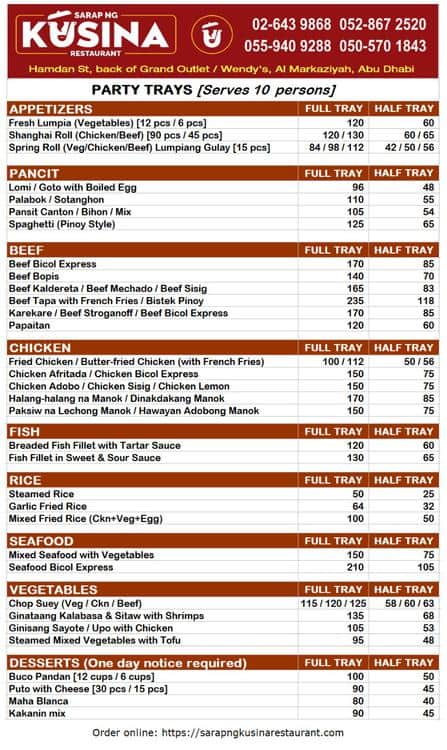 Menu of Sarap Ng Kusina Restaurant, Al Markaziya, Abu Dhabi