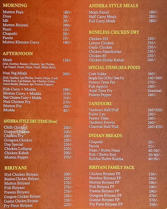 Menu at Reddy's Restaurant Pure Andhra Style, Bengaluru, #1131