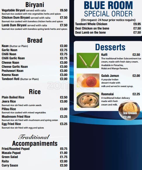 Menu at Blue Room pub & bar, Wembley, 53 Wembley Hill Rd