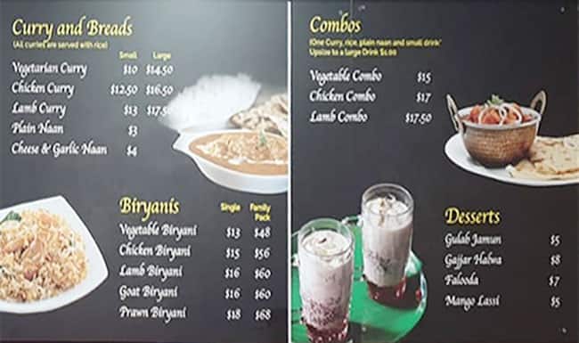 Menu at Spice Traders restaurant, Wellington, Queens Dr