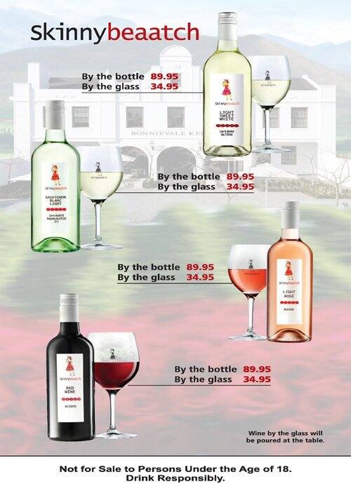 Menu au Dros pub et bar, Pretoria, Jean Ave