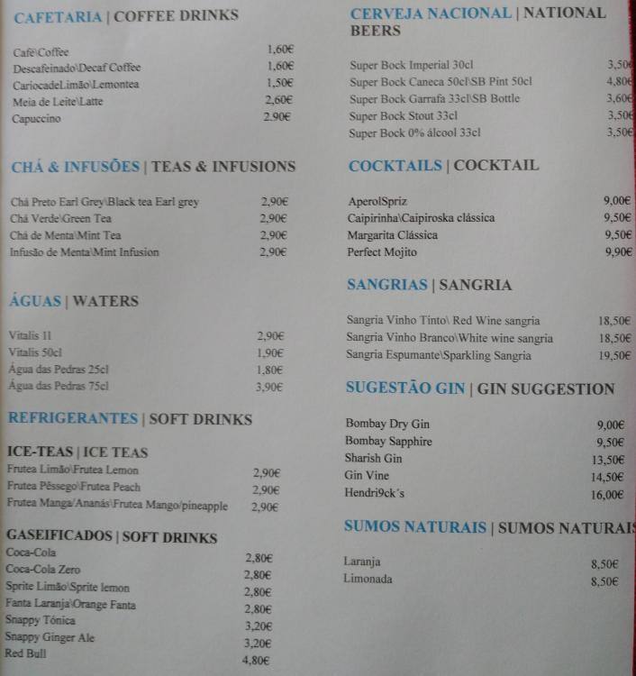 Menu at Chefe Cordeiro restaurant, Lisbon