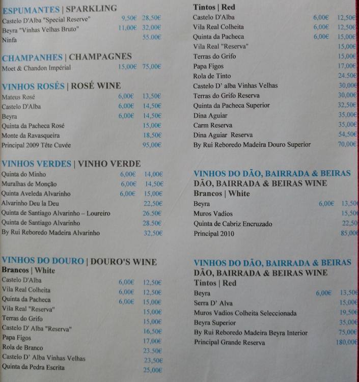 Menu at Chefe Cordeiro restaurant, Lisbon