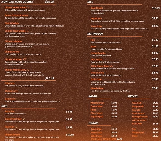 Menu at Daal Roti restaurant, Mississauga, 25 Watline Ave #16