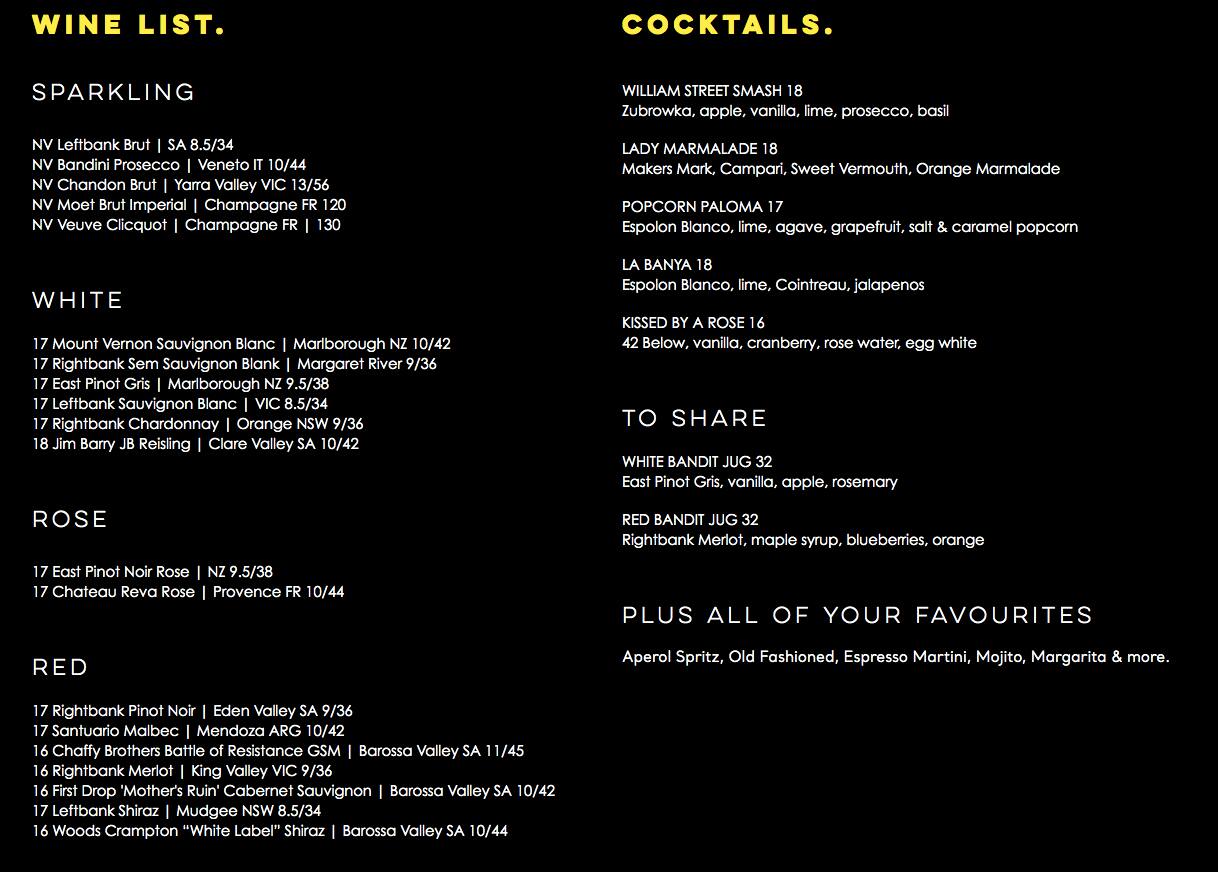 Menu at Kings Cross Hotel pub & bar, Sydney, 244-248 William St