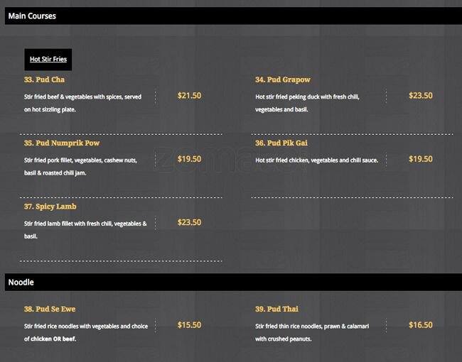 Menu at Pacific Rim Thai Restaurant, Albert Park