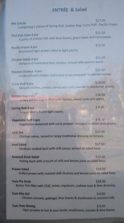 Menu at Pacific Rim Thai Restaurant, Albert Park