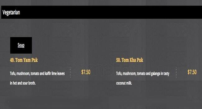 Menu at Pacific Rim Thai Restaurant, Albert Park