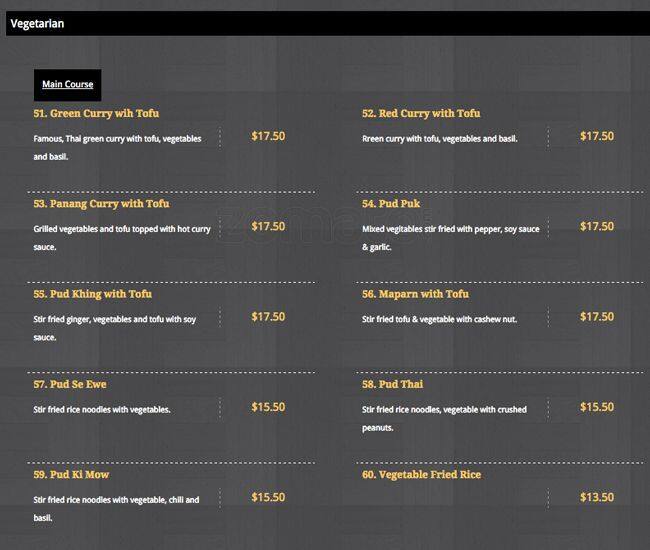 Menu at Pacific Rim Thai Restaurant, Albert Park