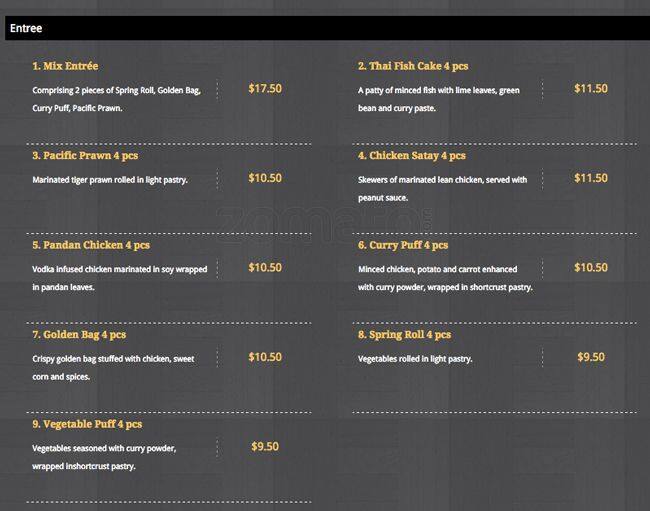 Menu at Pacific Rim Thai Restaurant, Albert Park