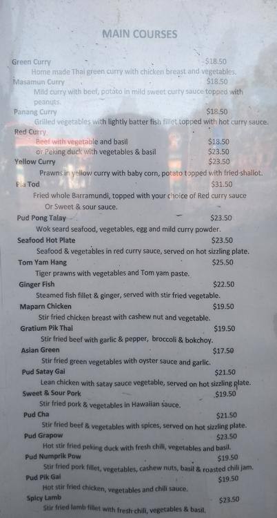 Menu at Pacific Rim Thai Restaurant, Albert Park