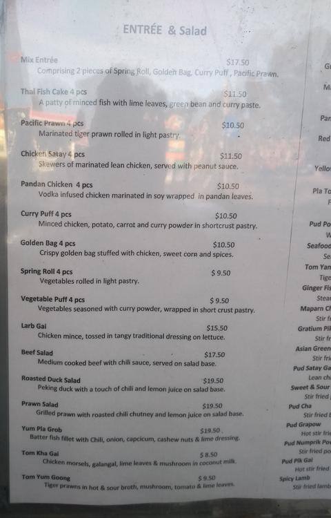 Menu at Pacific Rim Thai Restaurant, Albert Park