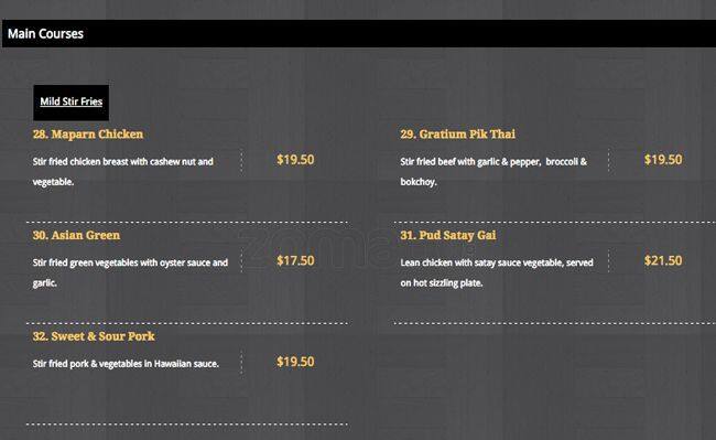 Menu at Pacific Rim Thai Restaurant, Albert Park