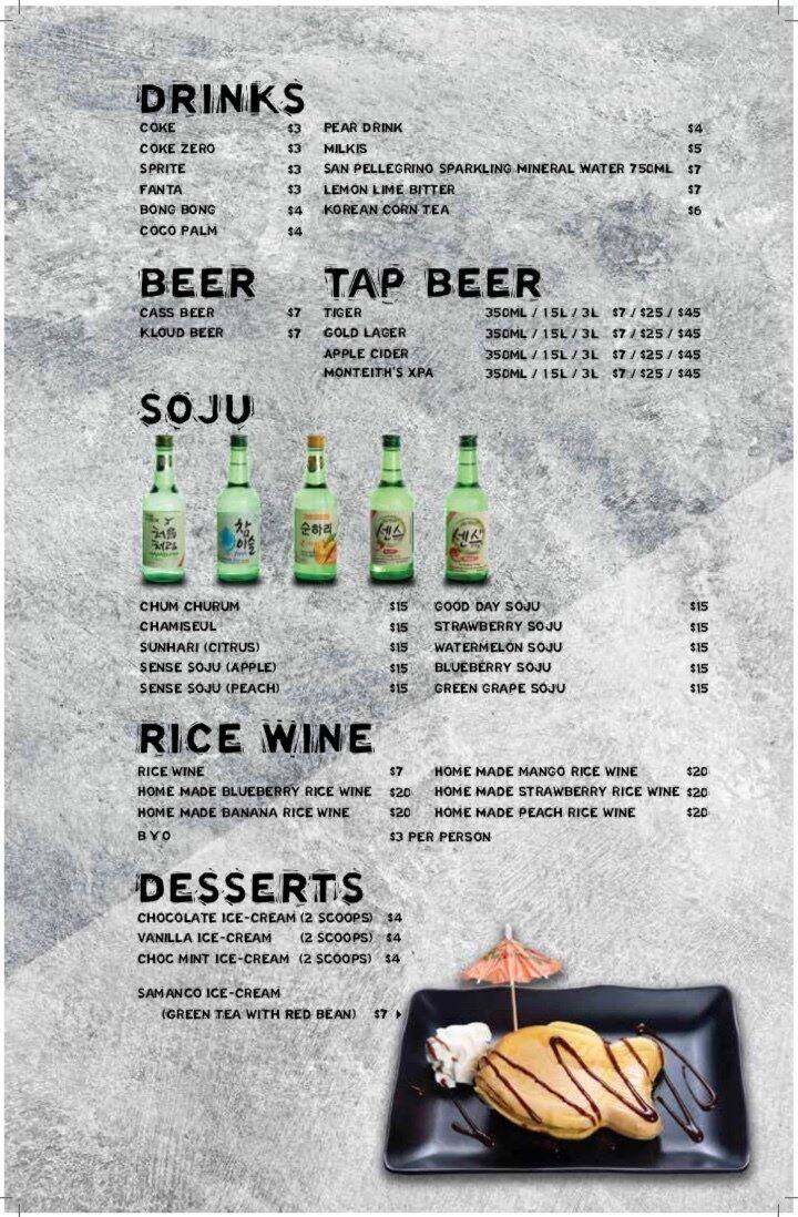 Menu at SOKO Korean Charcoal BBQ, Box Hill