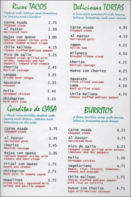 Menu at El Faro Restaurant, Chicago, W 31st St